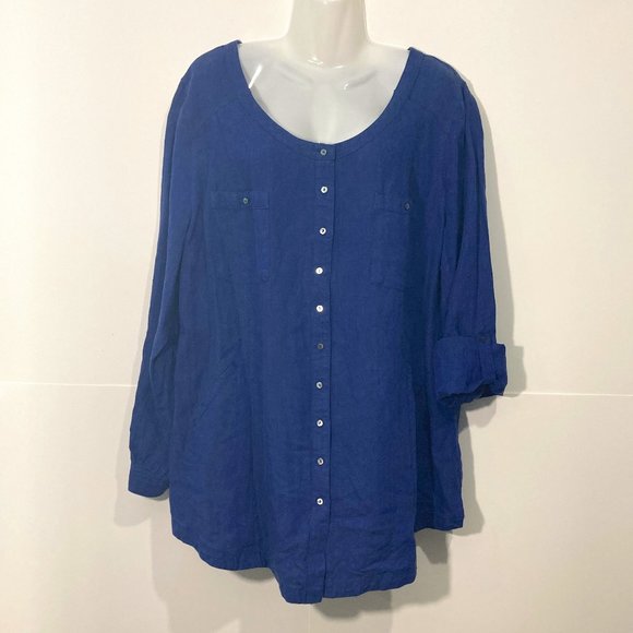 Monsoon | Tops | Monsoon Linen Roll Tab Sleeve Tunic Long Top Button Up ...